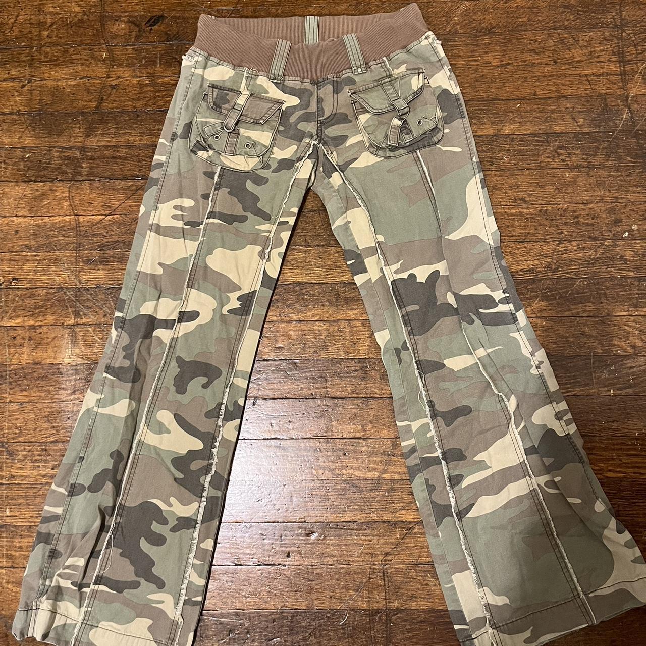 Super Low rise camo cargo pants with pockets - #y2k... - Depop