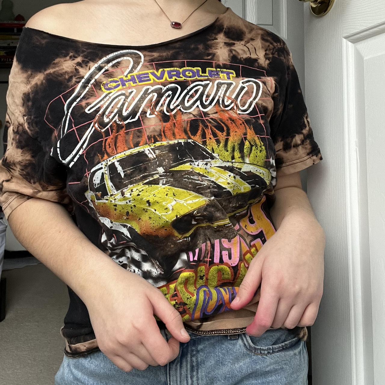 off the shoulder no collar graphic car t-shirt from... - Depop