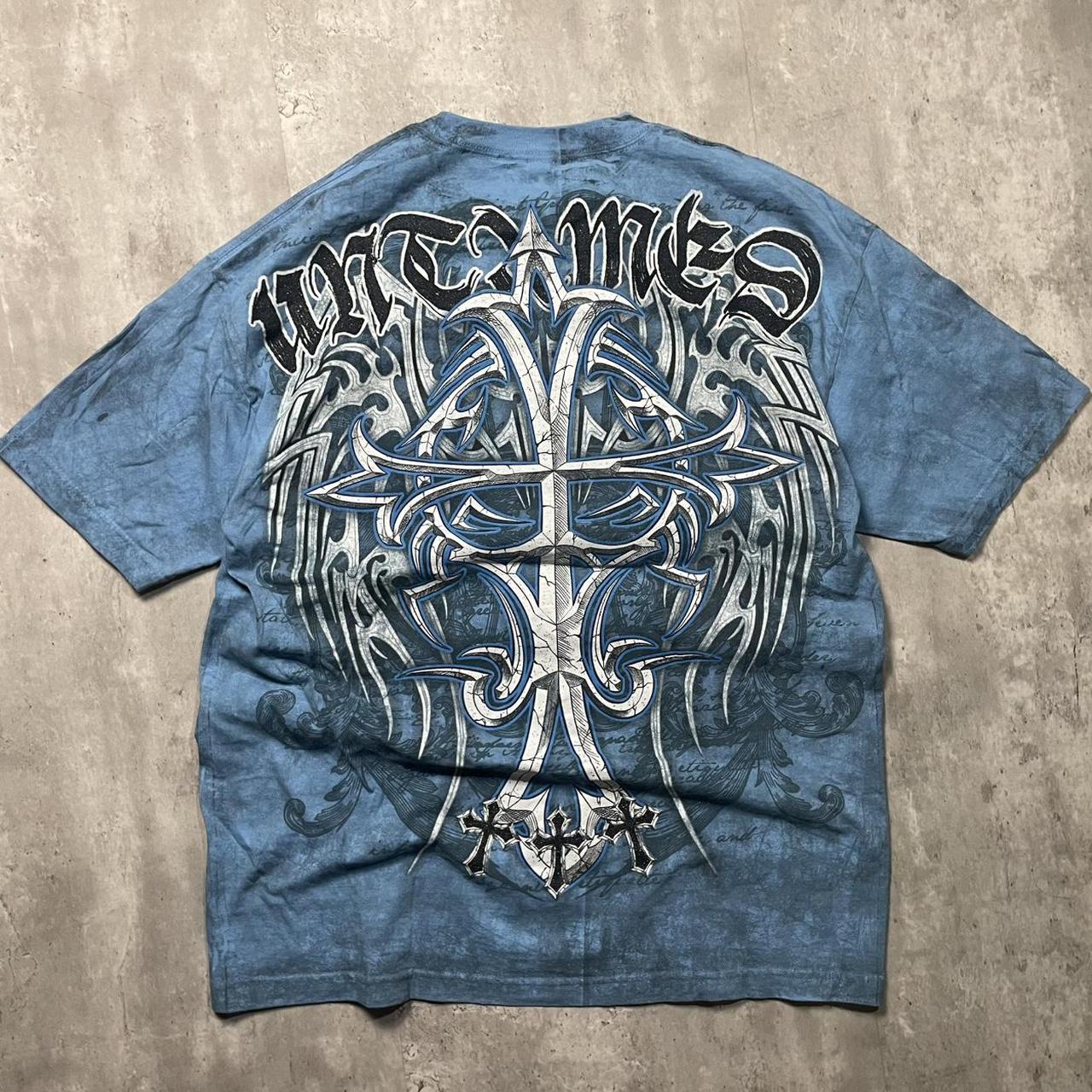 Y2K Emo Affliction Style Angel Wings Tee Size... | Depop