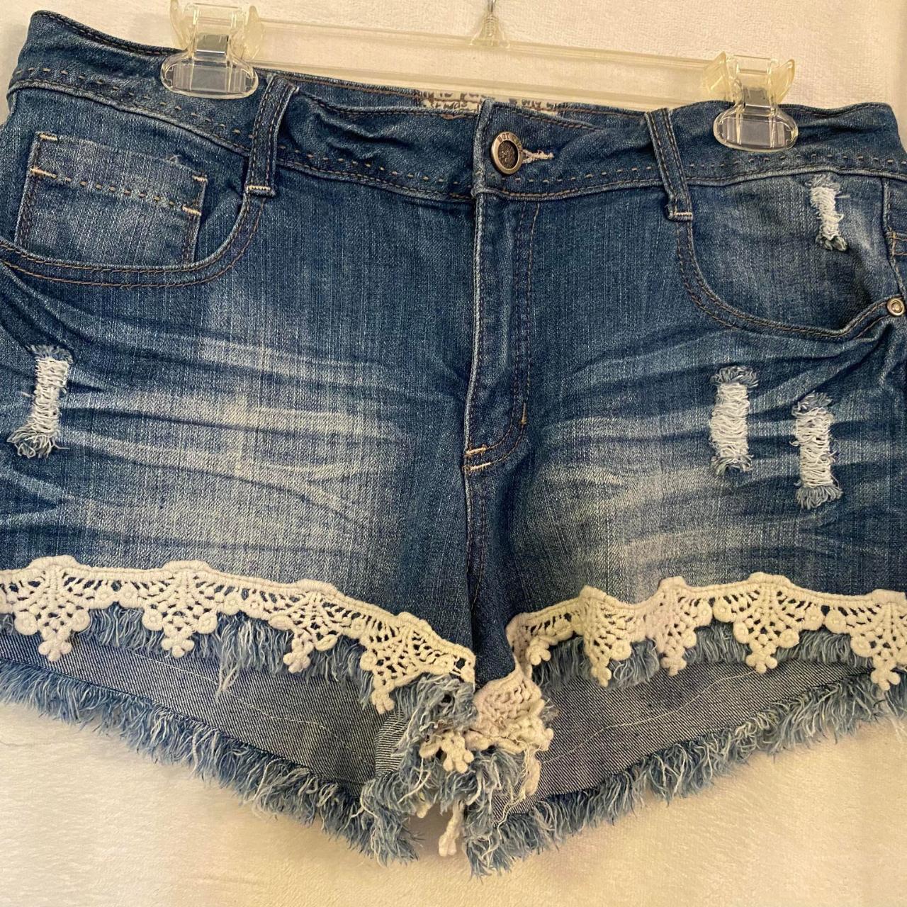 EUC Hot Kiss Denim Lace Trim Shorts Size 13 - Depop