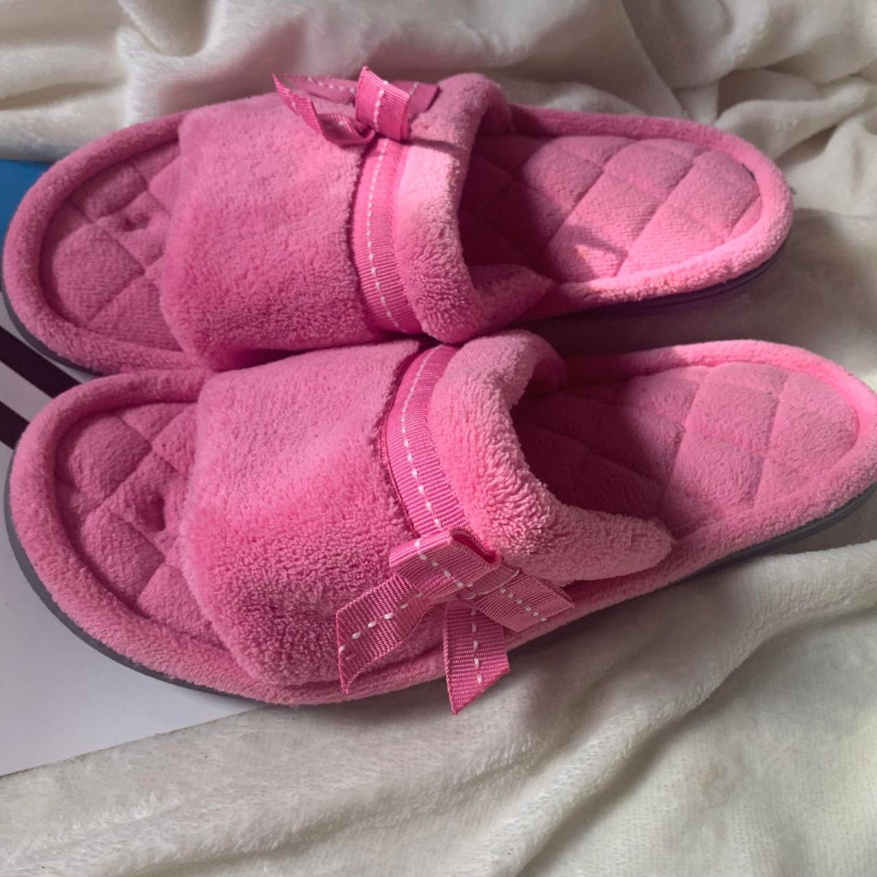 NWT Isotoner Pink Slippers Open Toe Slides Rubber... - Depop