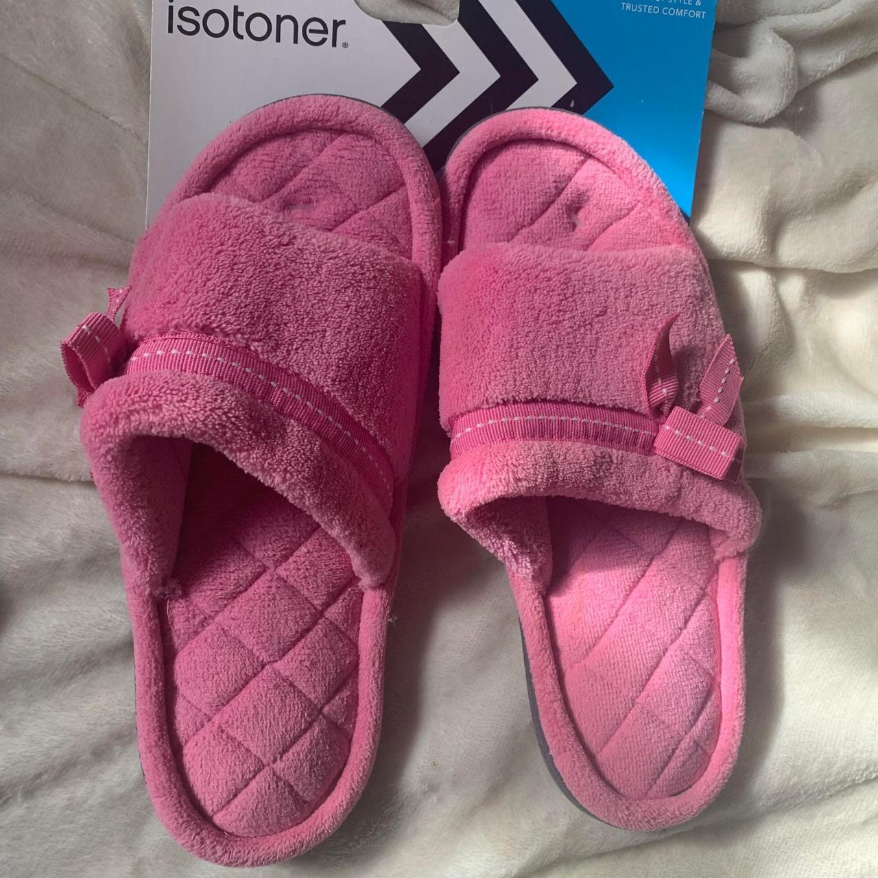 NWT Isotoner Pink Slippers Open Toe Slides Rubber... - Depop