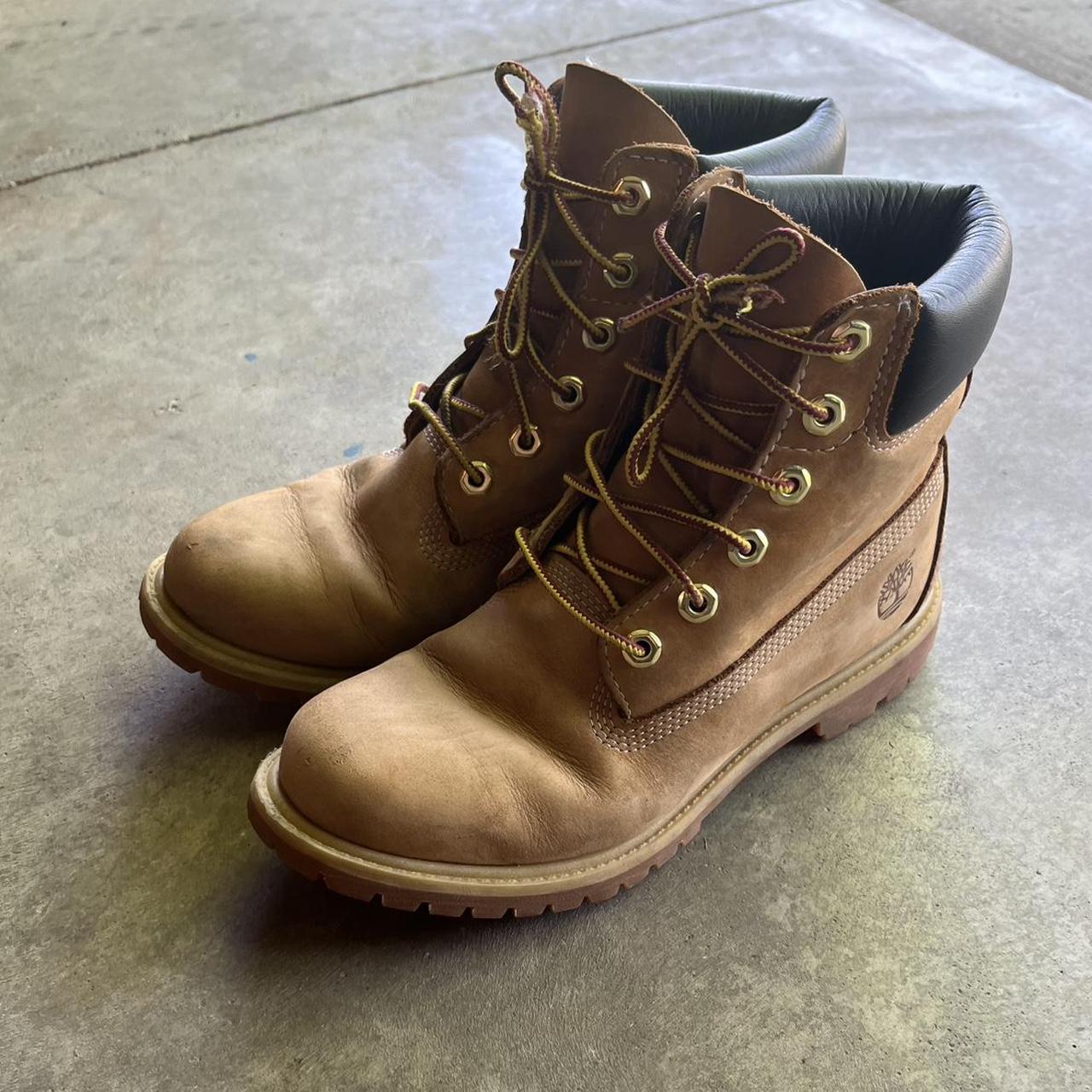 Tan timberland boots size 9 women’s, light scuffing,... | Depop