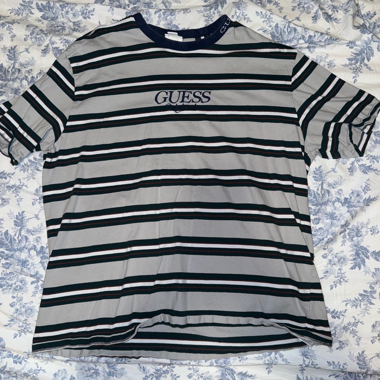 striped guess tee, large - Depop