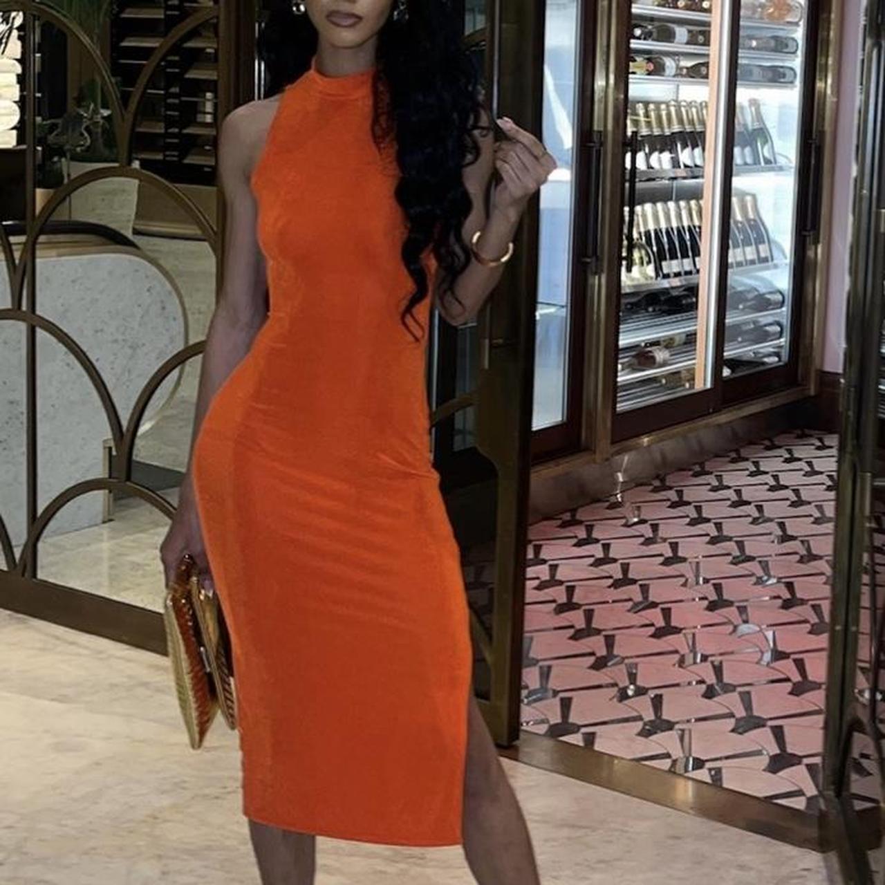 Orange Backless Dress , Size Small, super Stretchy - Depop