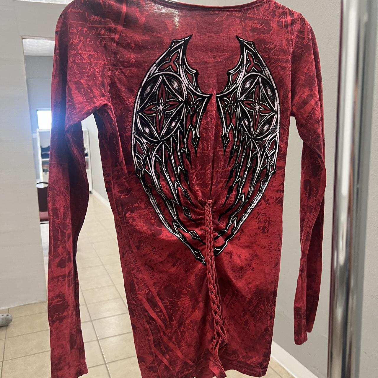 Affliction shirt Red/black S #affliction #emo... - Depop
