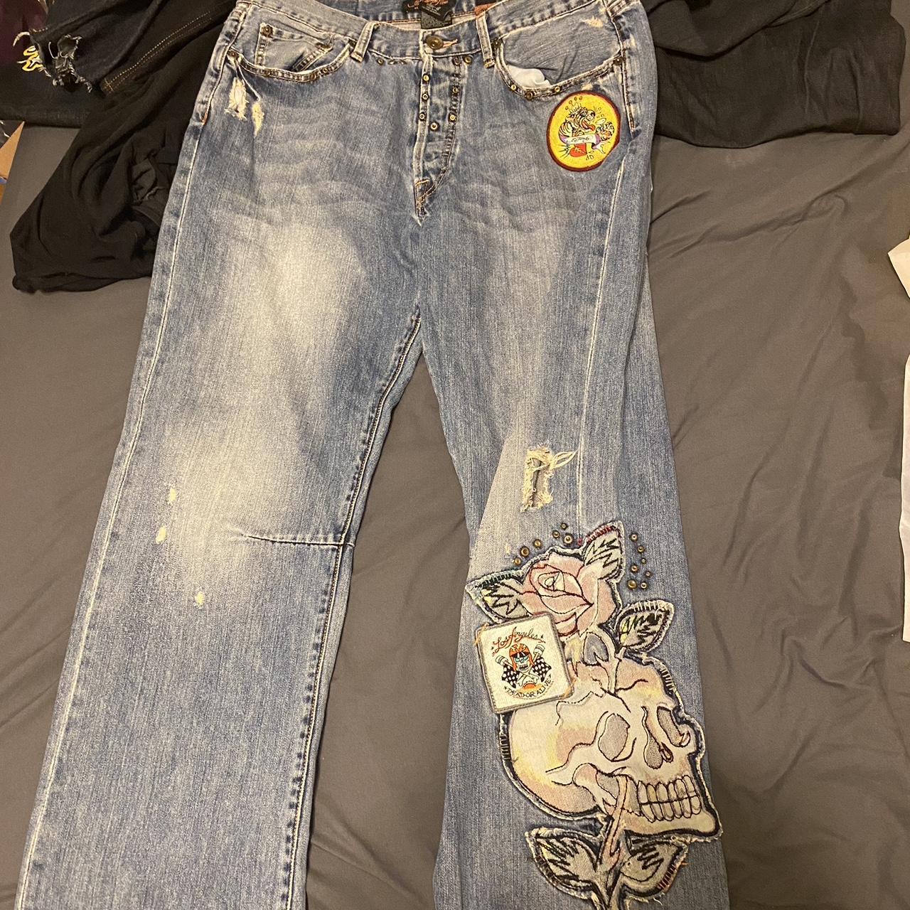 Ed Hardy Vintage Washed Blue Denim Street Jeans... - Depop