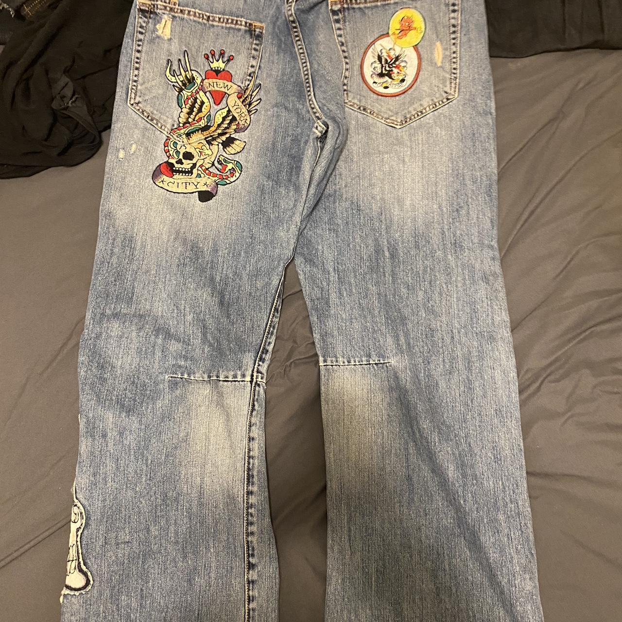 Ed Hardy Vintage Washed Blue Denim Street Jeans... - Depop