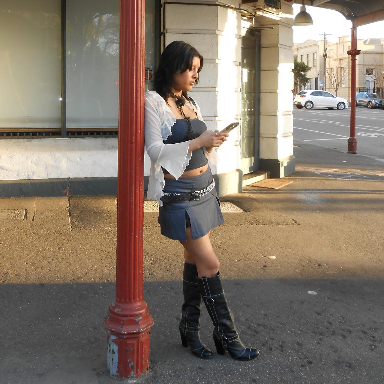 ☾⋆｡𖦹 ° faux denim mini skirt ☾⋆｡𖦹 ° 𝕓𝕣𝕒𝕟𝕕:... - Depop