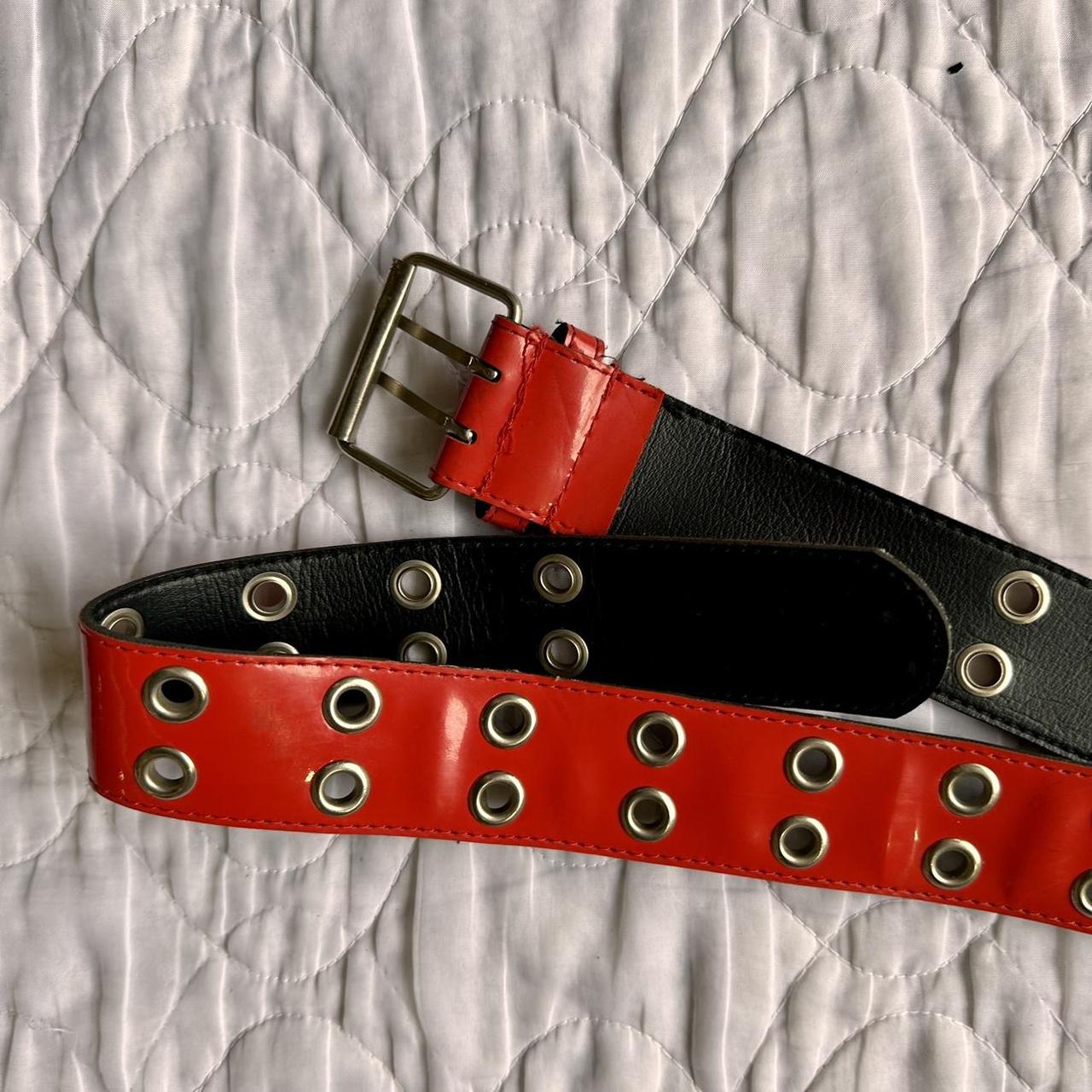 ☾⋆｡𖦹 ° red PVC double hole grommet belt ☾⋆｡𖦹 ° ... - Depop