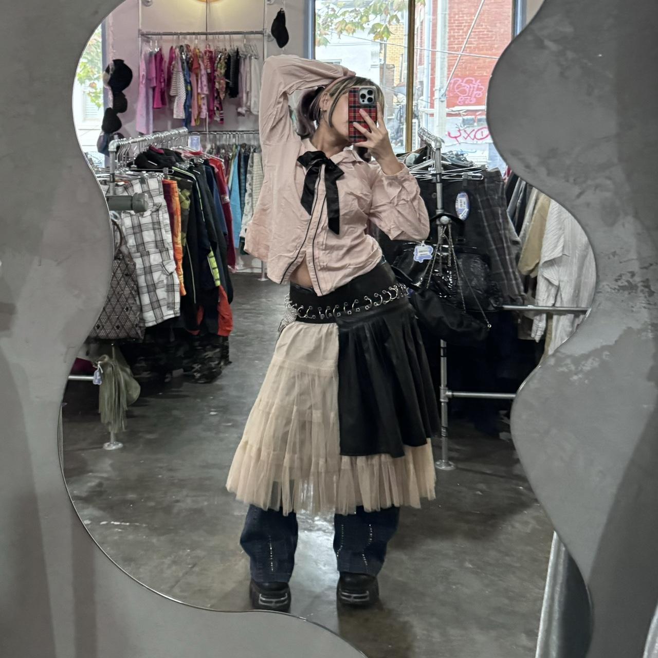 ☾⋆｡𖦹 ° peachy blouse with black bow ☾⋆｡𖦹 ° ... - Depop