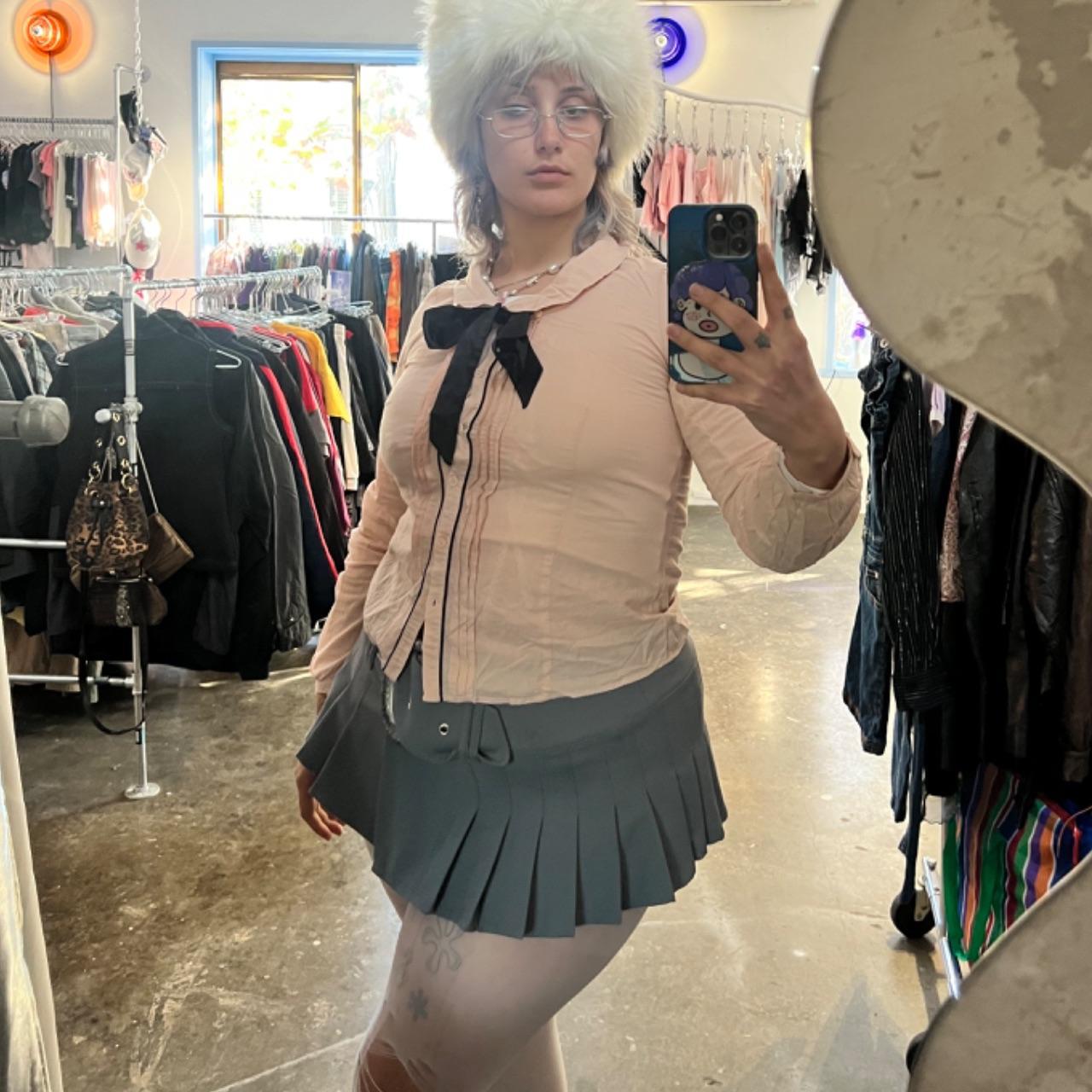 ☾⋆｡𖦹 ° peachy blouse with black bow ☾⋆｡𖦹 ° ... - Depop