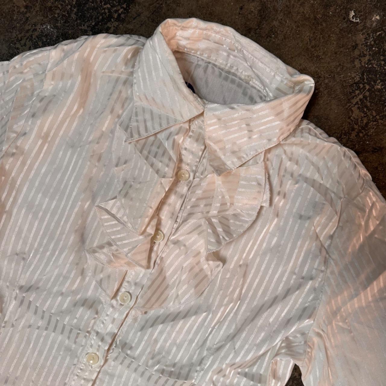 ☾⋆｡𖦹 ° cream satin ruffle shirt ☾⋆｡𖦹 ° brand:... - Depop