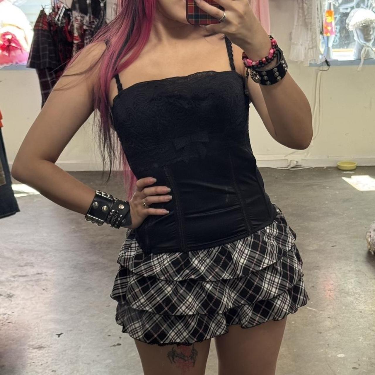 ☾⋆｡𖦹 ° black lacey bust corset cami with bow... | Depop