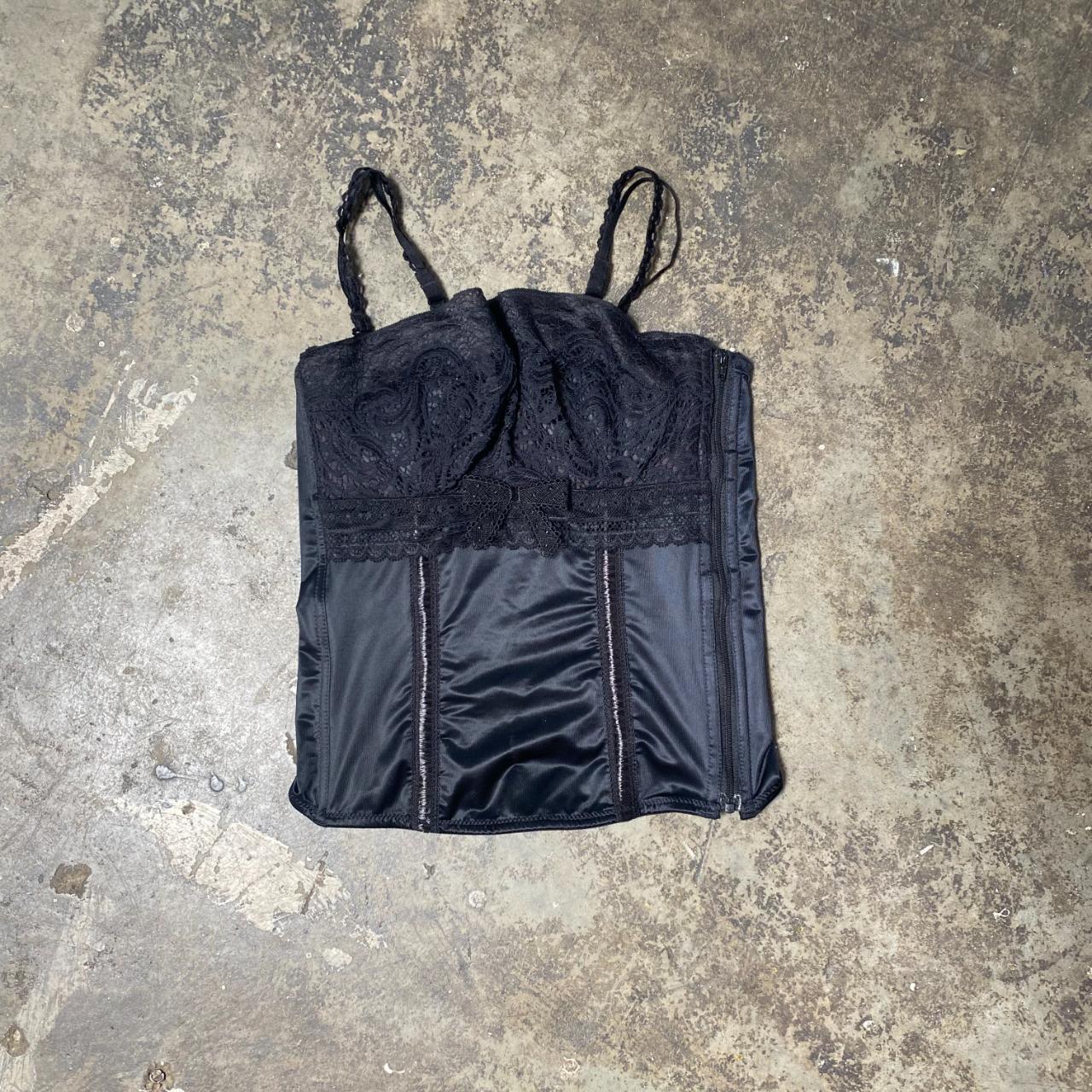 ☾⋆｡𖦹 ° black lacey bust corset cami with bow... | Depop