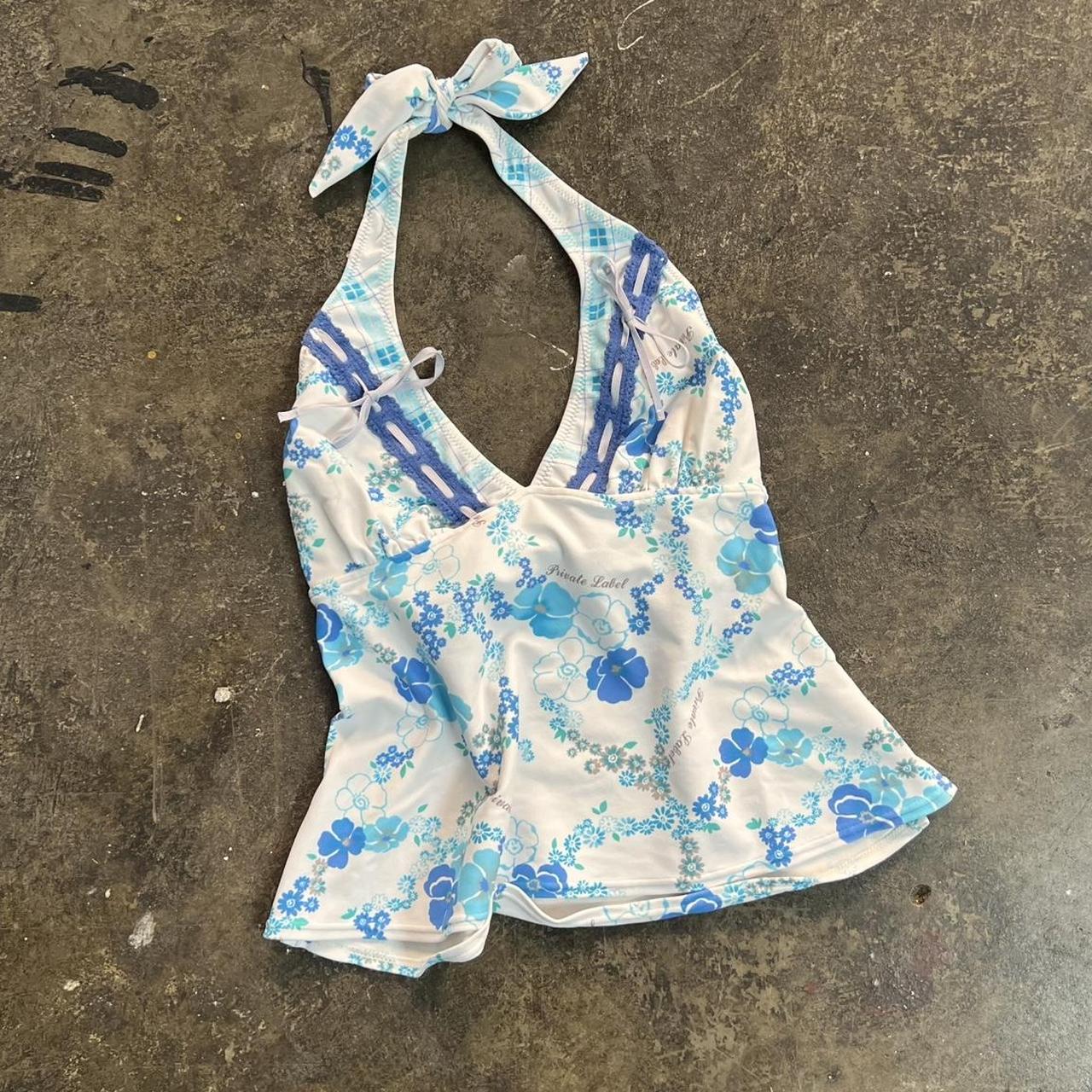 ☾⋆｡𖦹 ° blue floral halter tankini ☾⋆｡𖦹 ° brand:... | Depop