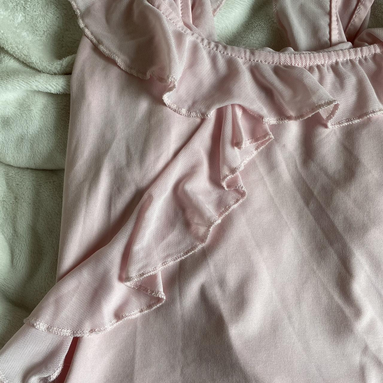 Pink frilly top with ruffles #pink #ruffles #top... | Depop