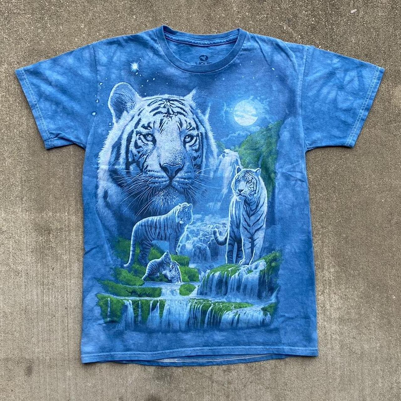 Vintage liquid blue white tiger t shirt Size... - Depop