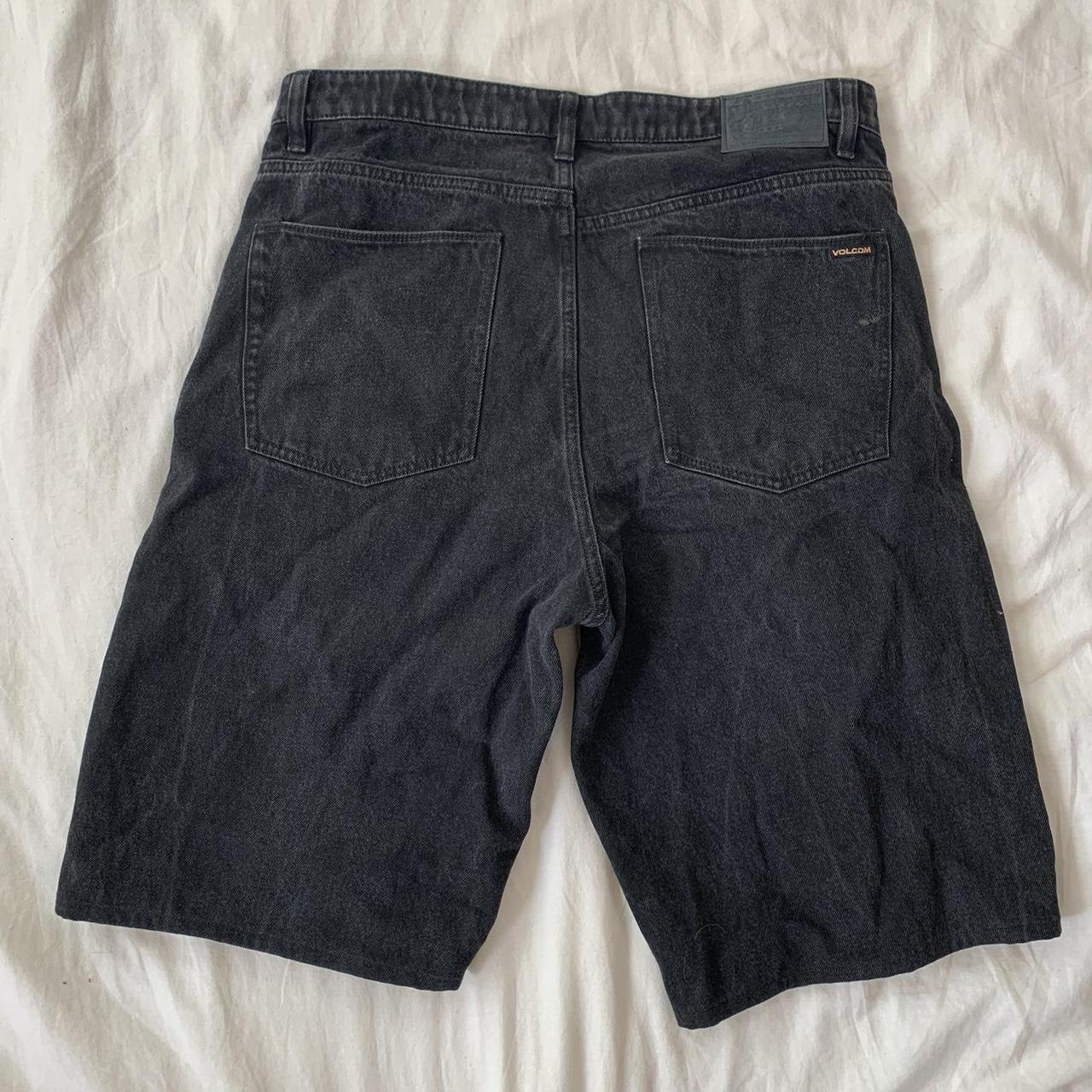 black volcom denim jorts hemmed at the bottom as... - Depop