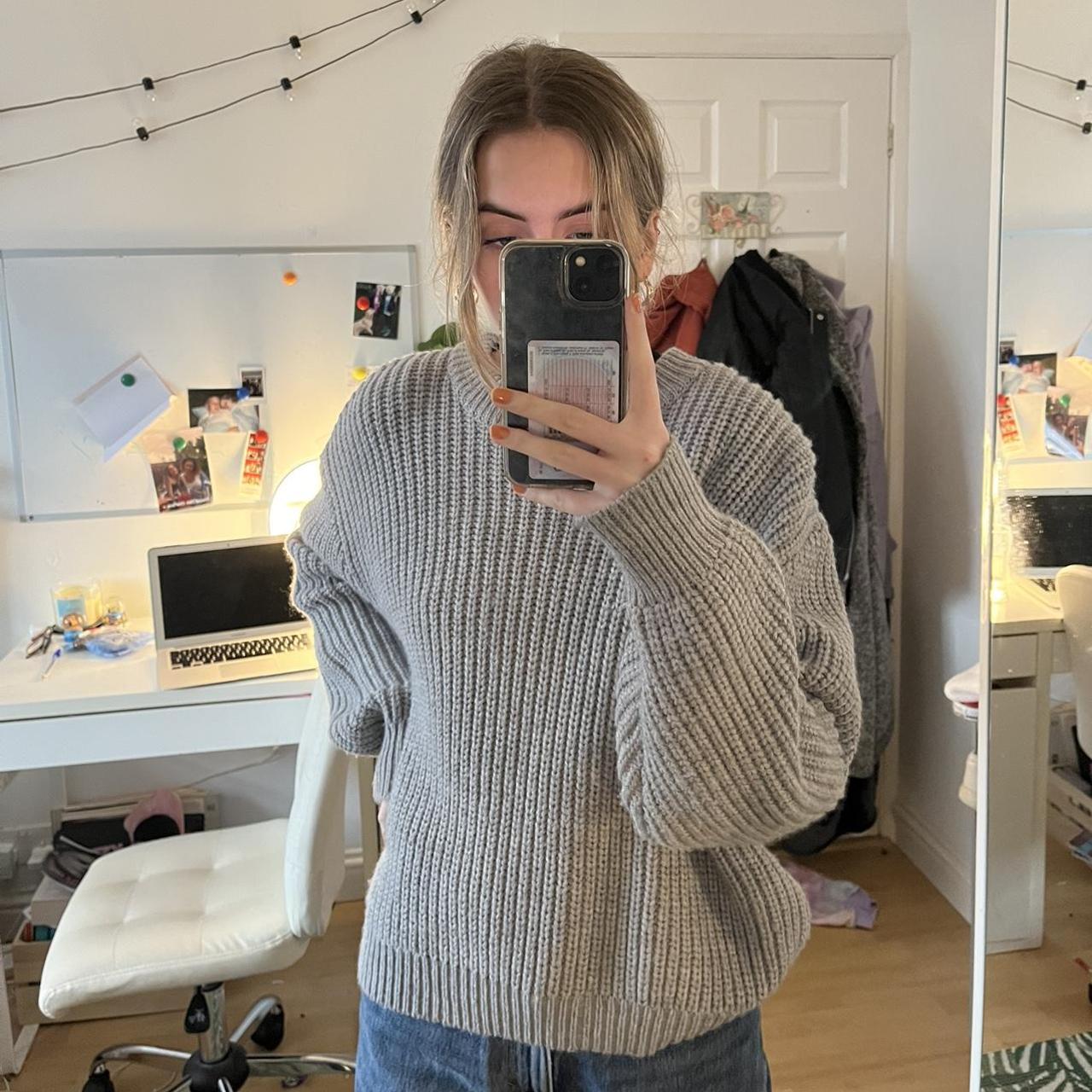 WEEKDAY grey chunky knit jumper in XS slightly... - Depop