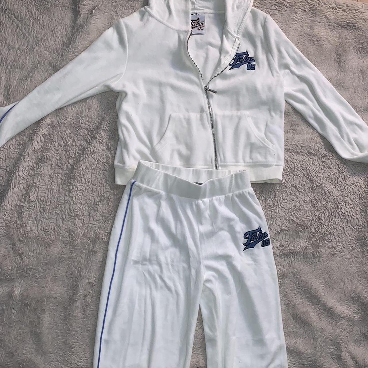 FUBU Women's Blue and White Joggers-tracksuits | Depop