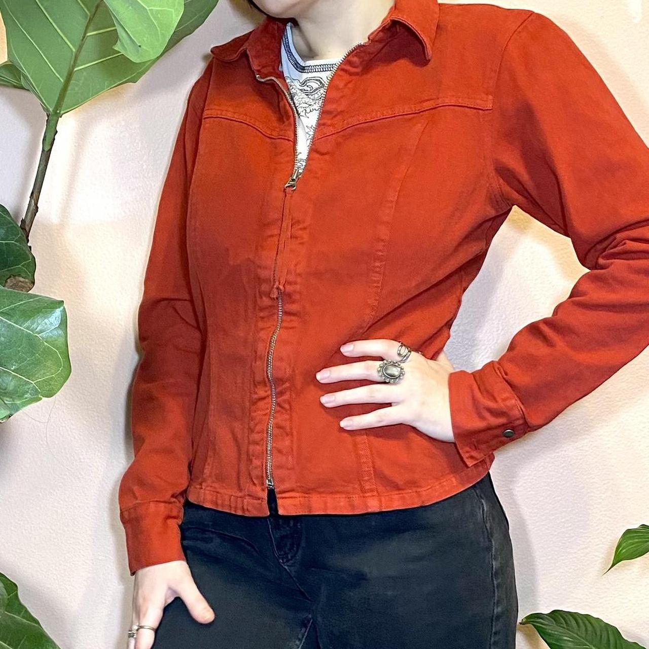 Fiery Red Denim Zip Up Jacket. This jacket is super... | Depop