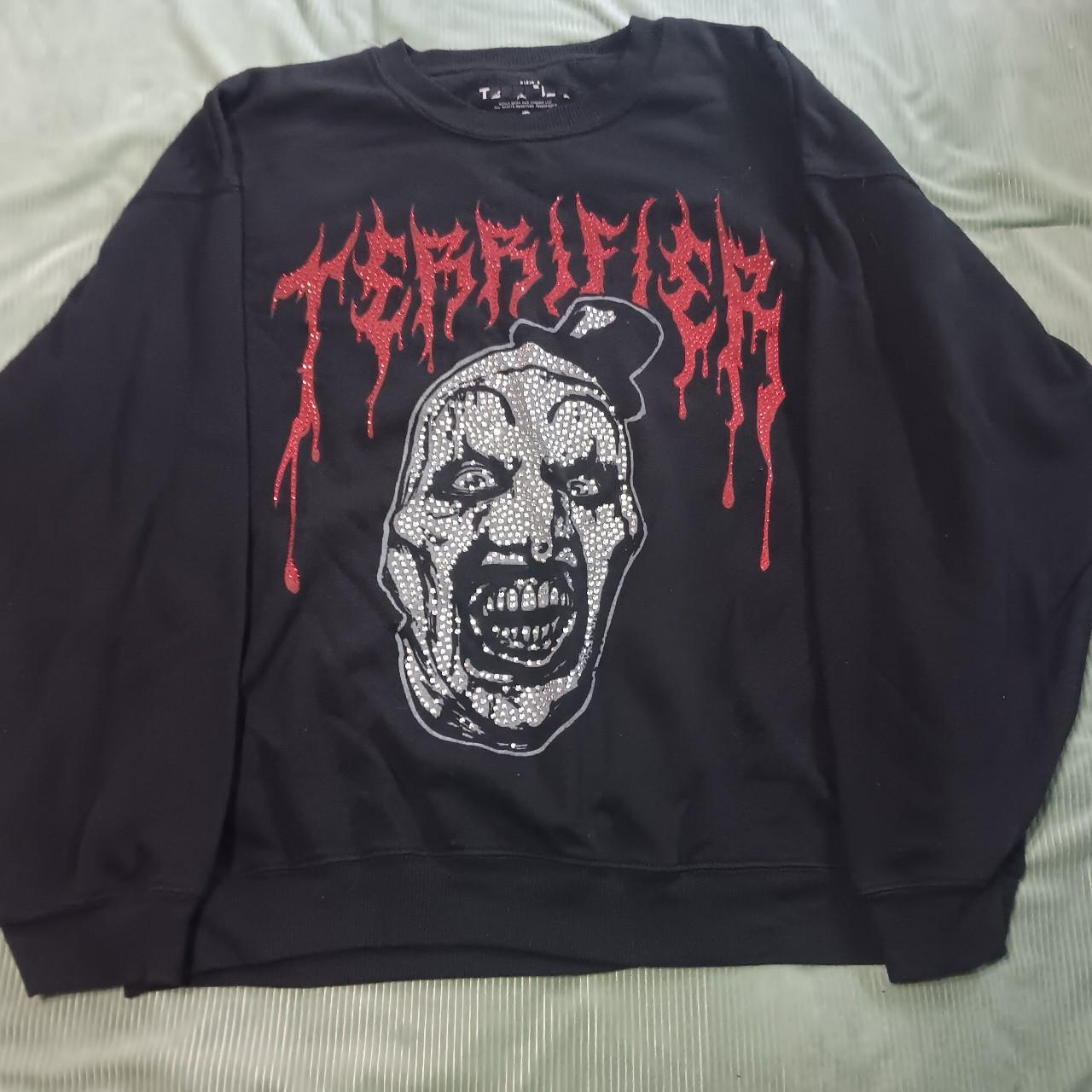 Oversized Terrifier Rhinestone Crewneck Sweatshirt... | Depop