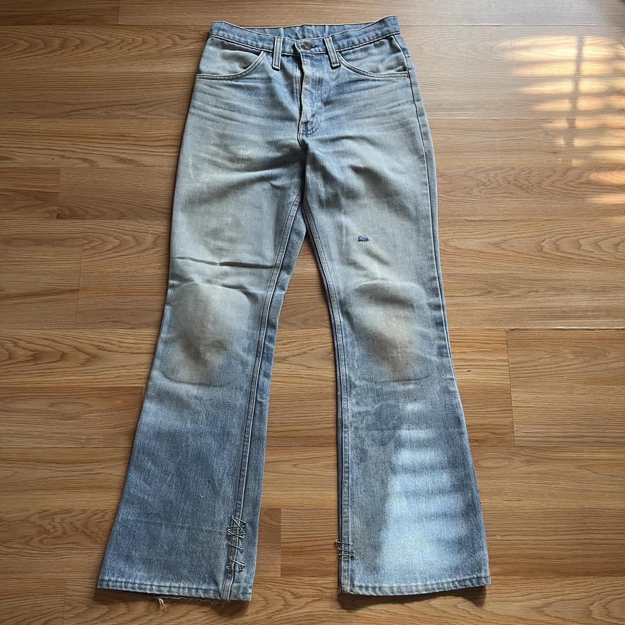 Vintage 1970s Flare Jeans Nice Clean repairs With... - Depop