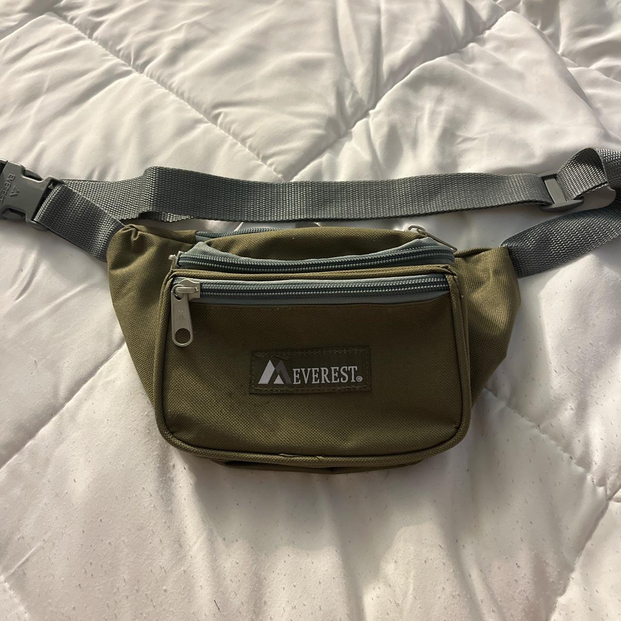 Everest olive green Fanny pack with three zipper... - Depop