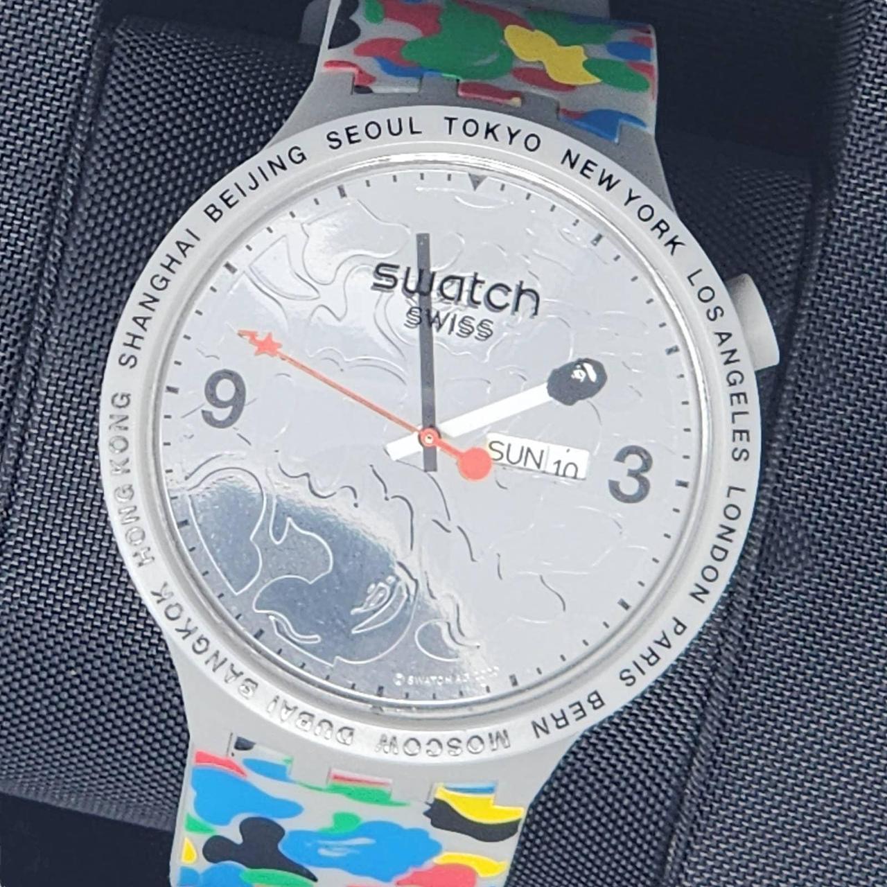 !!PLEASE READ!! Swatch x A Bathing Ape Watch Grey... - Depop
