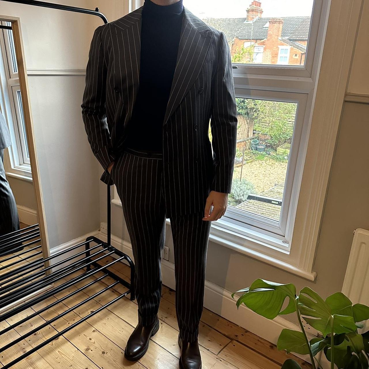 Dark Grey Stripe Jort Suit - from Suitsupply - wool... - Depop