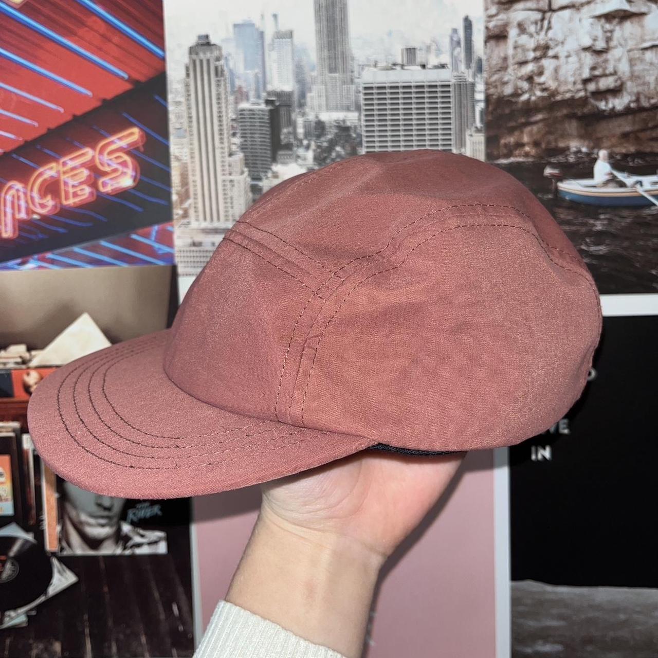 burgundy panel hat (tiny bleach spot) - Depop