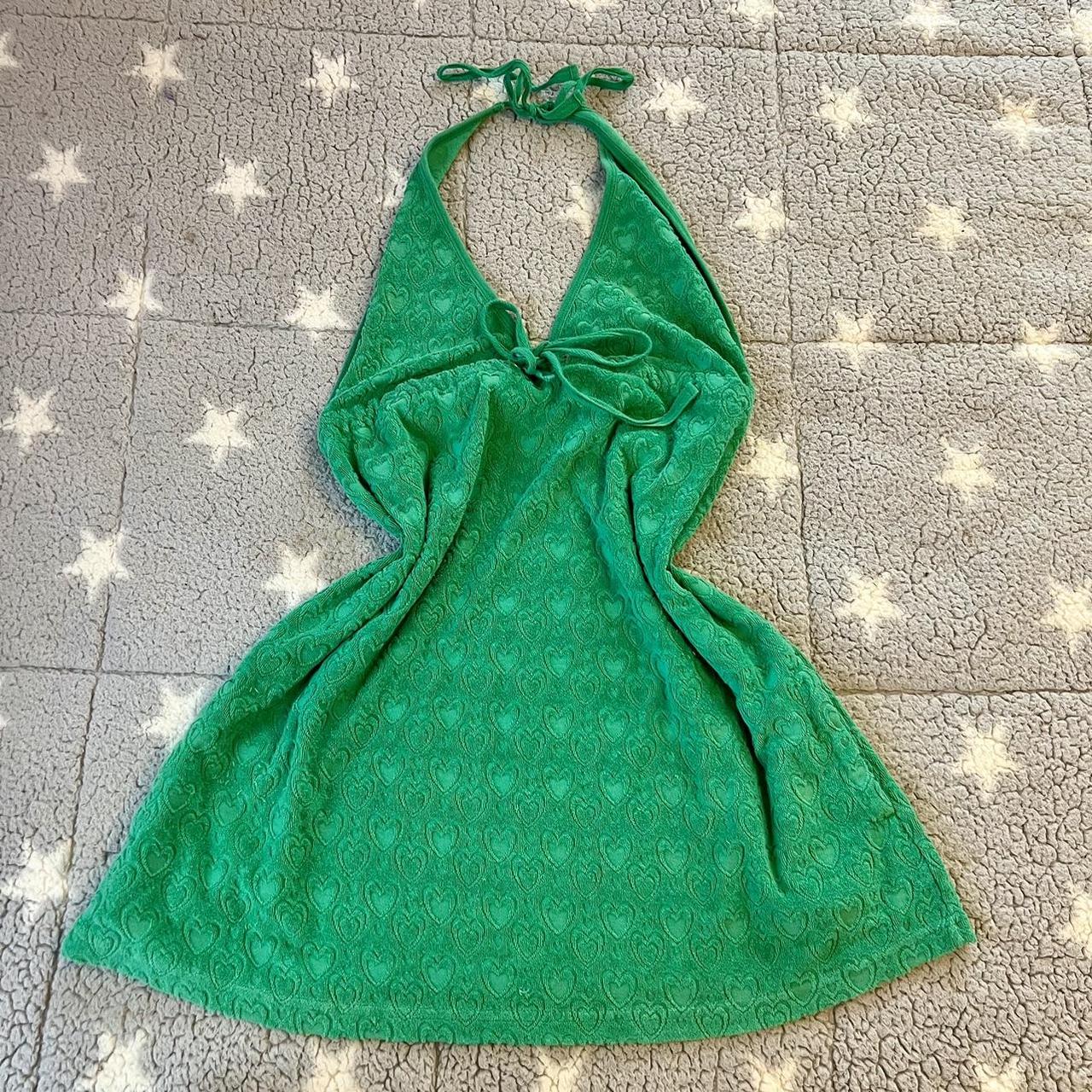 micro mini halter dress green terrycloth, allover... - Depop