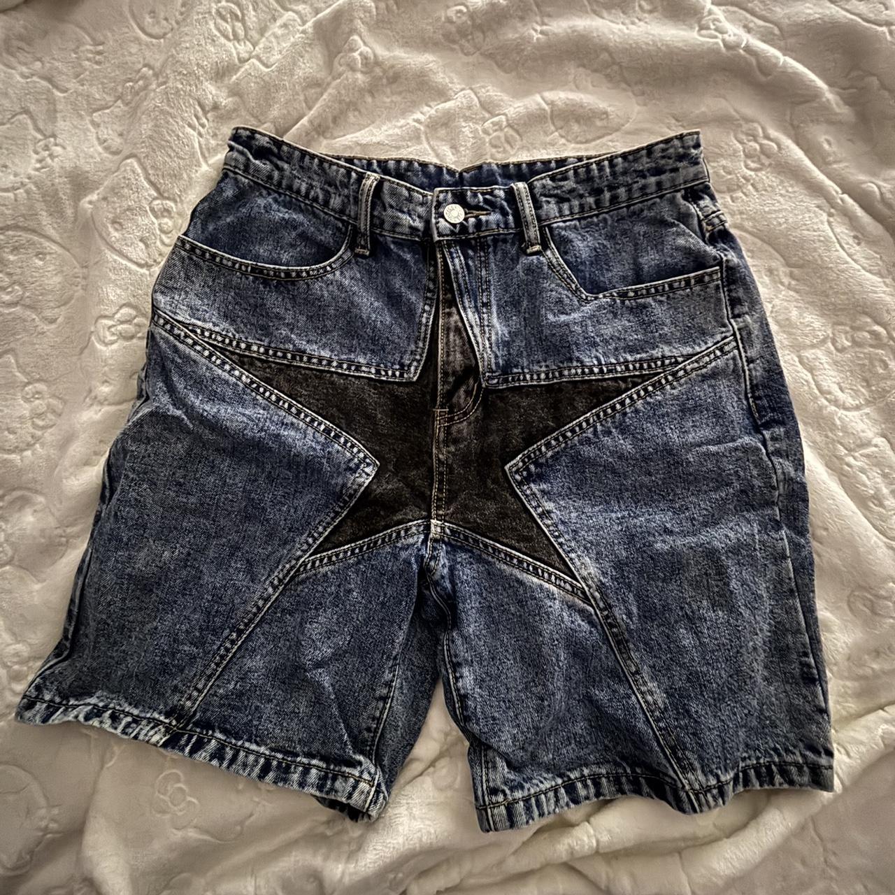 Black and blue star jorts worn like 3 times tag says... | Depop