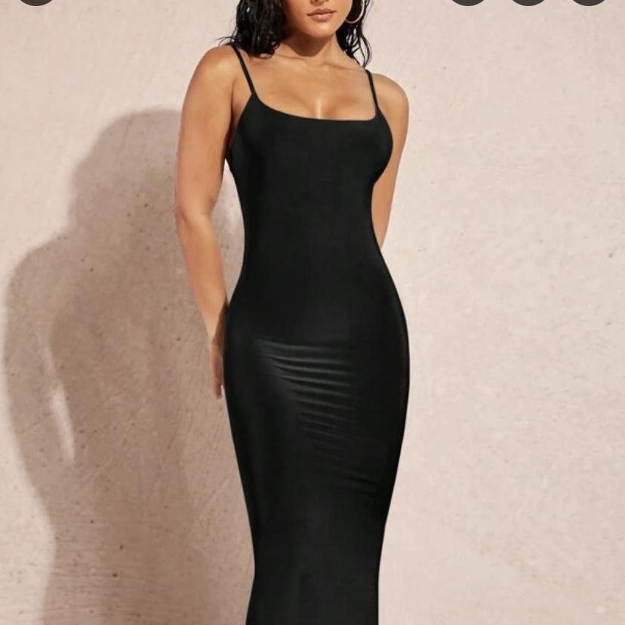 shein long black backless body con dress never worn... - Depop