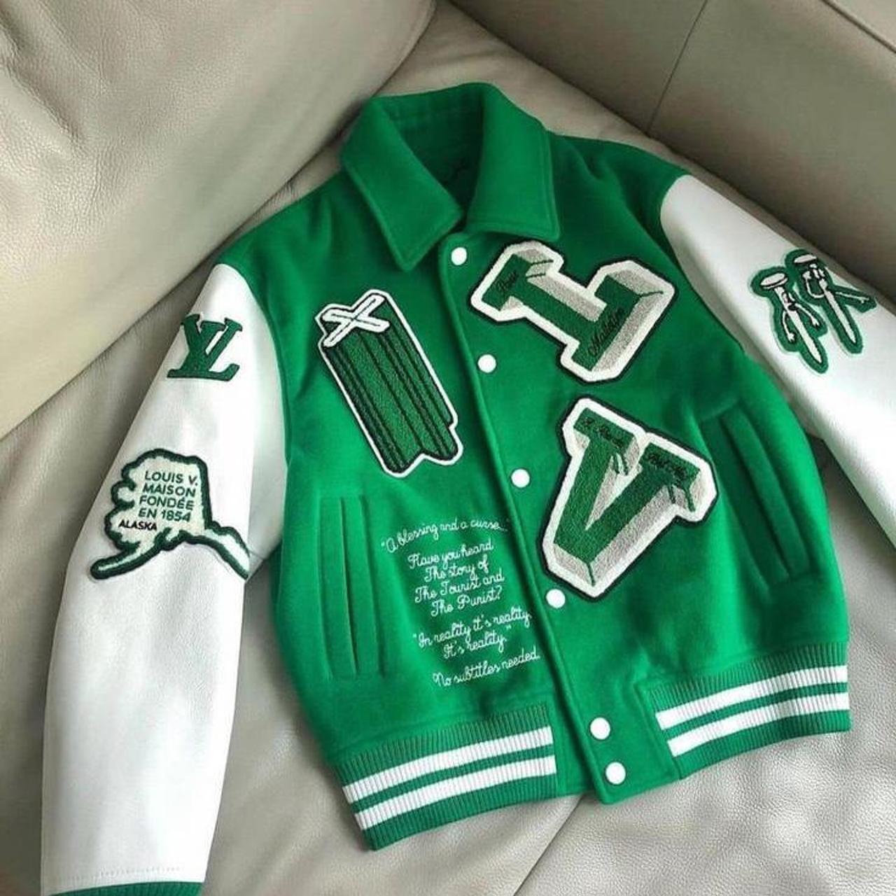 LOUIS VUITTON VARSITY LEATHER JACKET GREEN - Depop