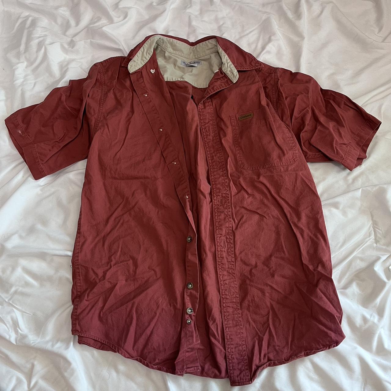 Carhartt oversized red work shirt size small fits... - Depop