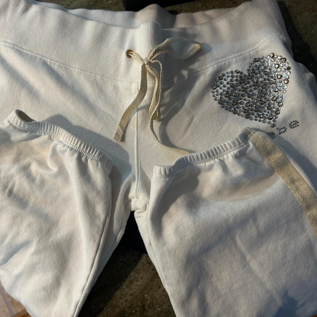 White Bebe capris with rhinestone heart and... | Depop