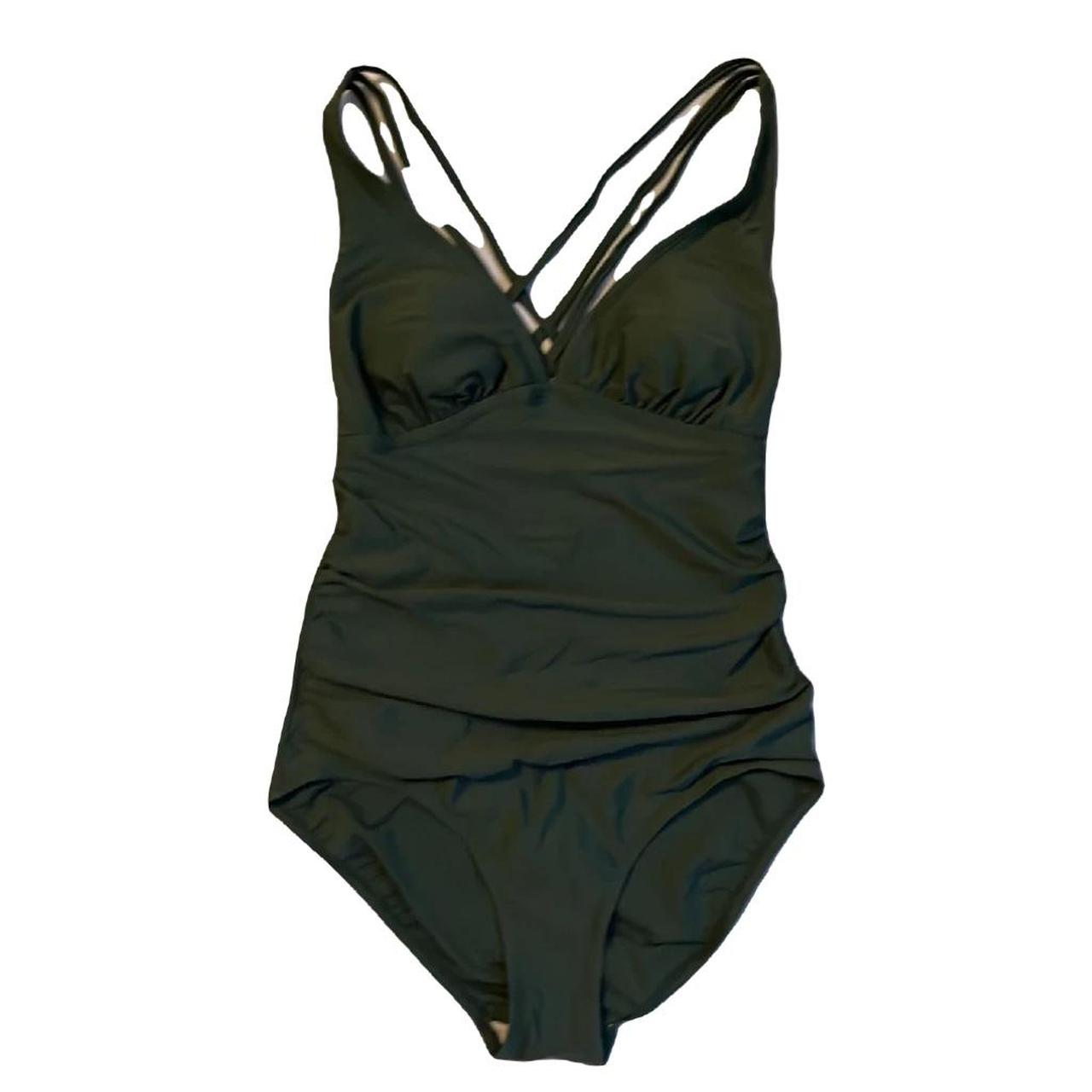 olive green one piece swimsuit. ruched tummy area,... - Depop olive green one piece swimsuit. ruched tummy area,... - Depop