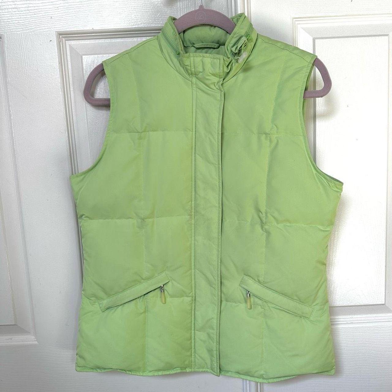 Talbots lime green puffer vest Hood in zip collar... - Depop
