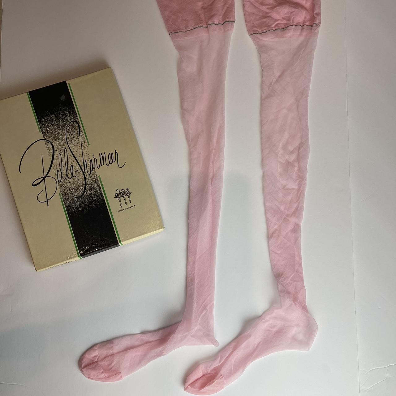 Vintage rare 1950s Belle-Sharmeer pink stockings in... - Depop