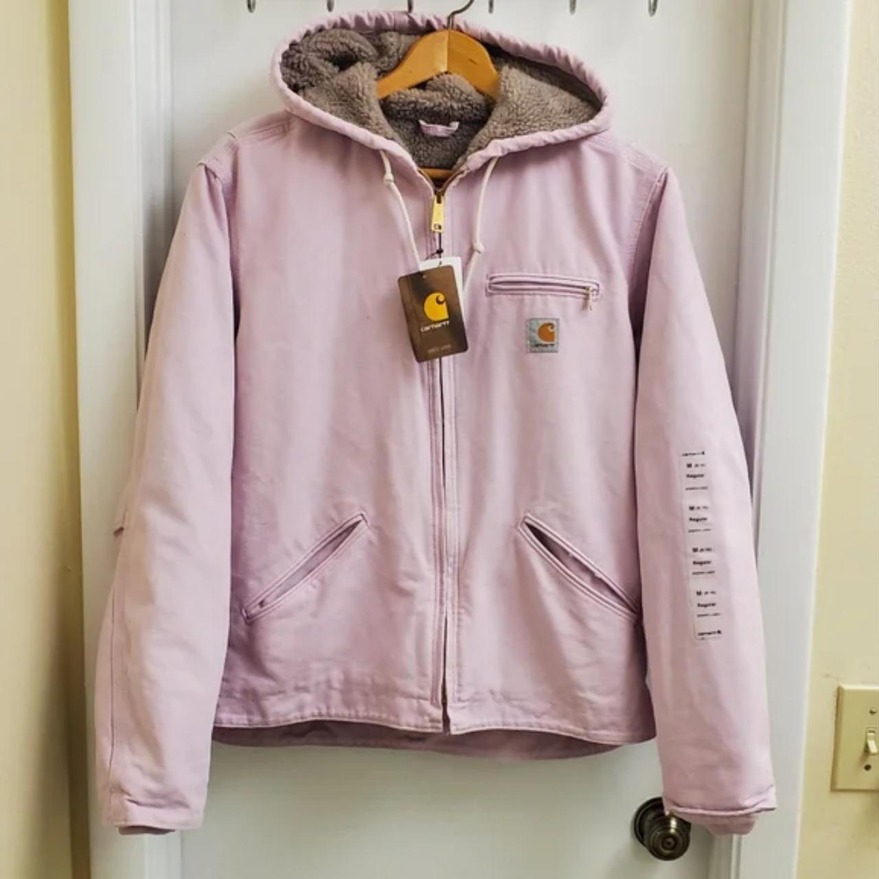 Light Pink Carhartt Sherpa-Lined Canvas Jacket -... - Depop