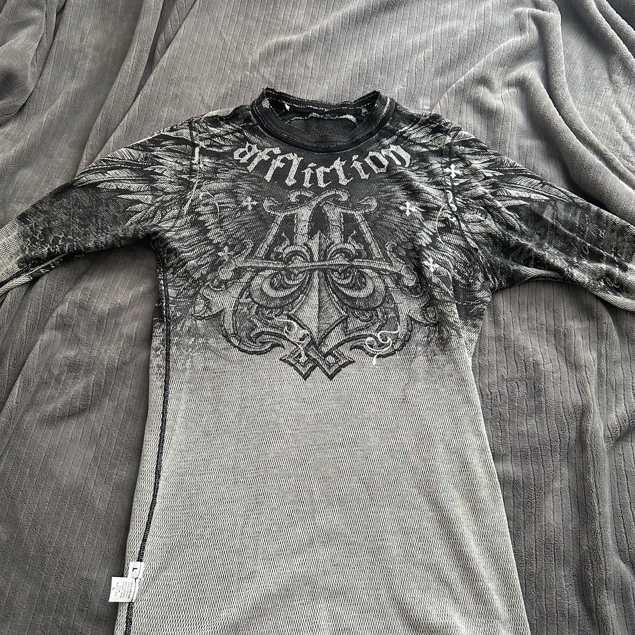 Affliction Men's Grey and Navy Top | Depop