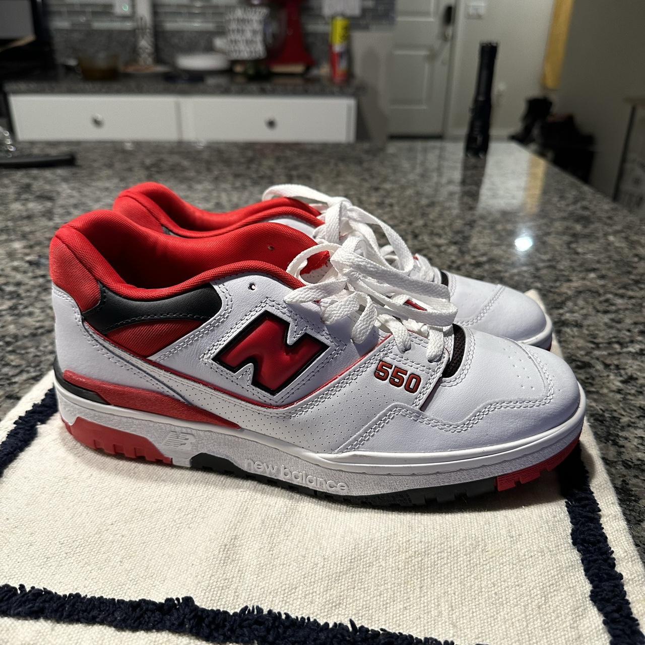 New Balance Men's Red and White Trainers | Depop