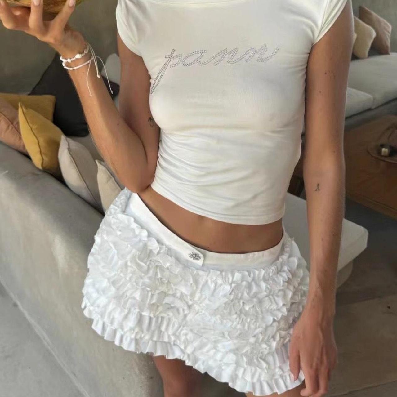 Pann mini white ruffle skirt love these not sure if... - Depop