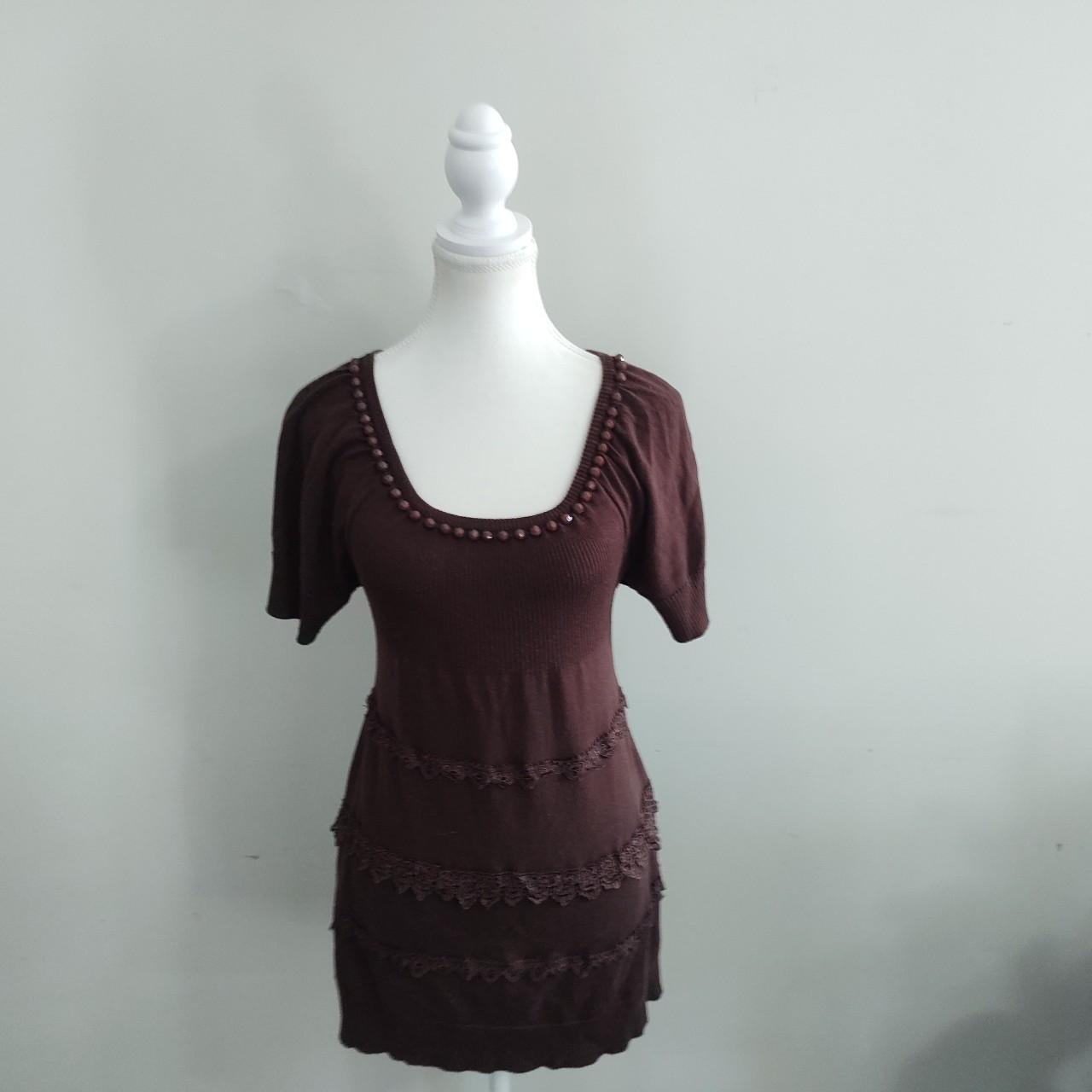Super cute vintage knit style chocolate coloured top... - Depop