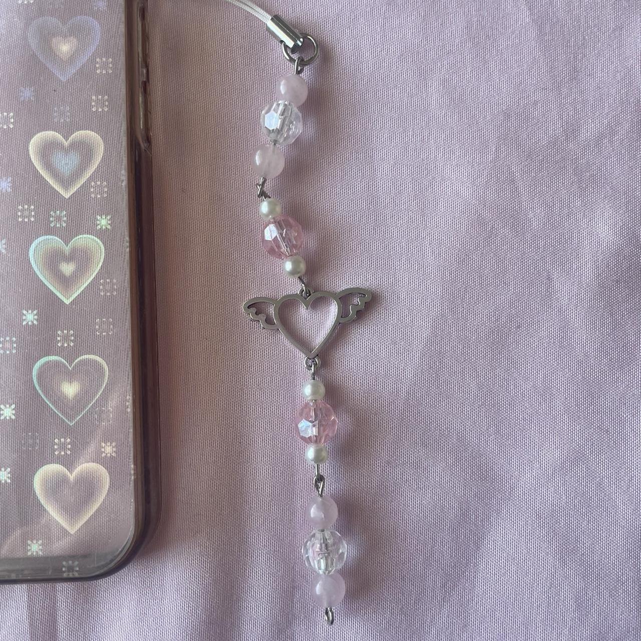 pink angel phone charm ♥️ - pink, clear, and pearl... - Depop