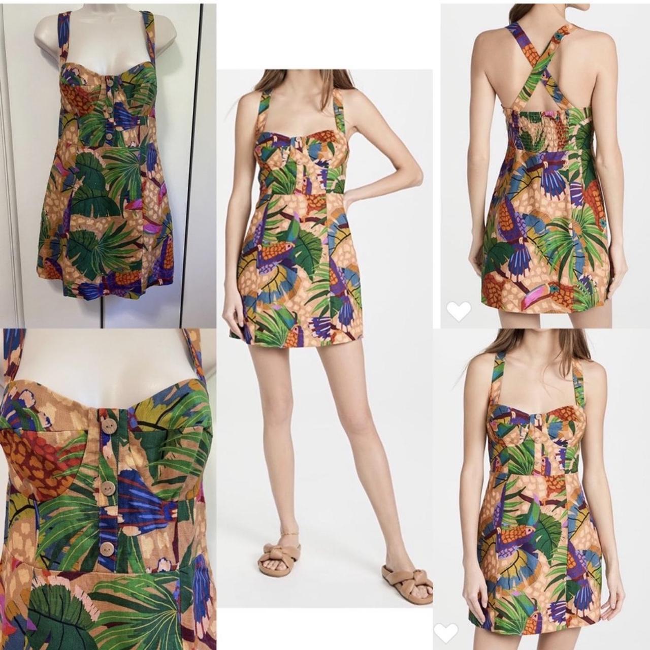 Farm Rio Women's Green and Red Dress | Depop