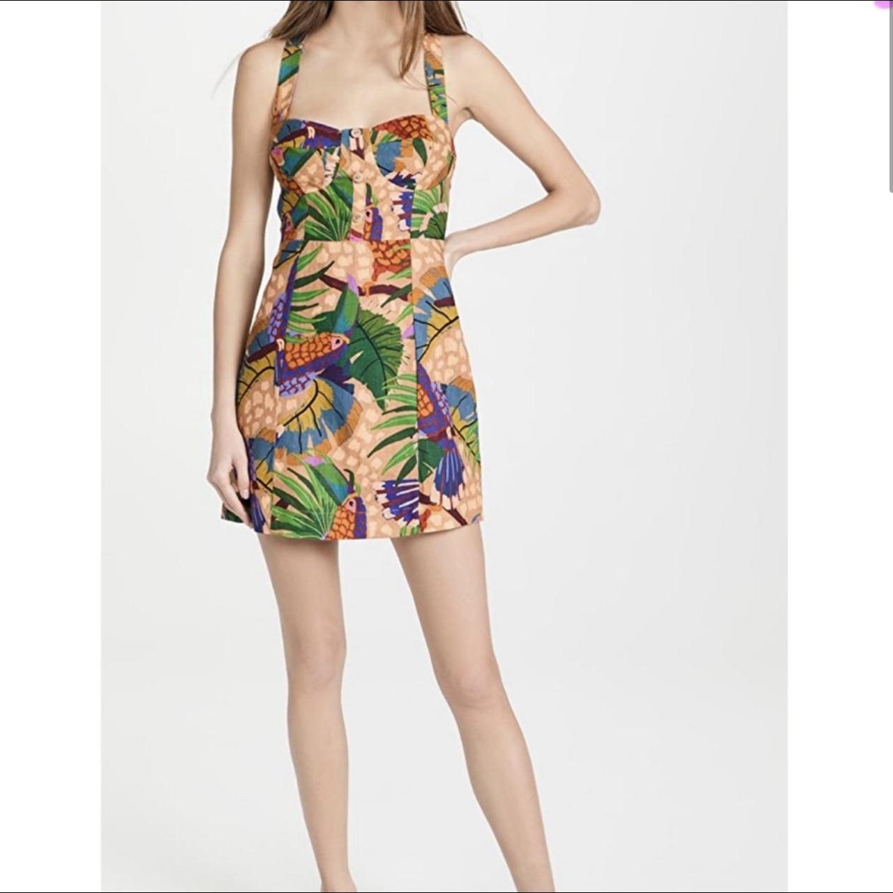 Farm Rio Women's Green and Red Dress | Depop