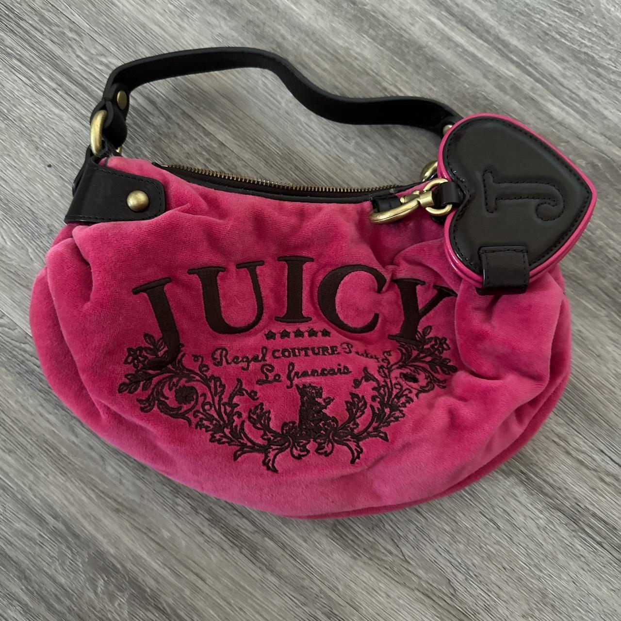 Vintage Juicy Couture bag Velvety hot pink w/ brown - Depop